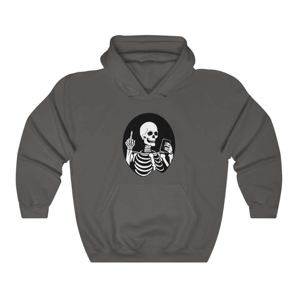 Funny Halloween Skeleton Flipping the Bird, Heavy Blend Hooded ...