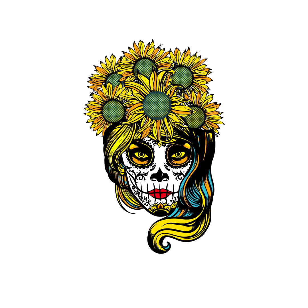 Sunflower Sugar Skull PNG JPG BMP Download Cut File Sugar Skull Day of ...