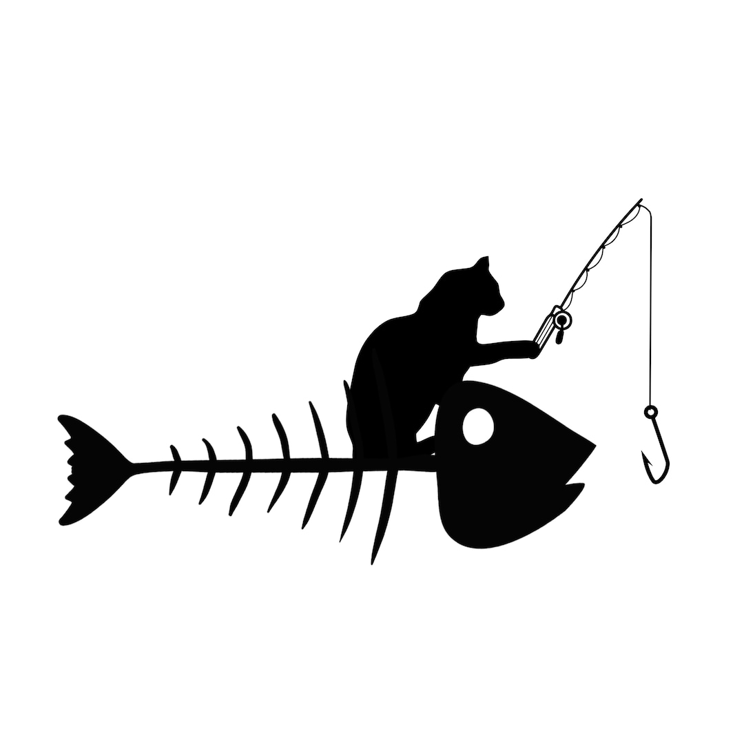 Cat Fishing on a Skeleton Fish SVG PNG, Halloween Fish, Download ...