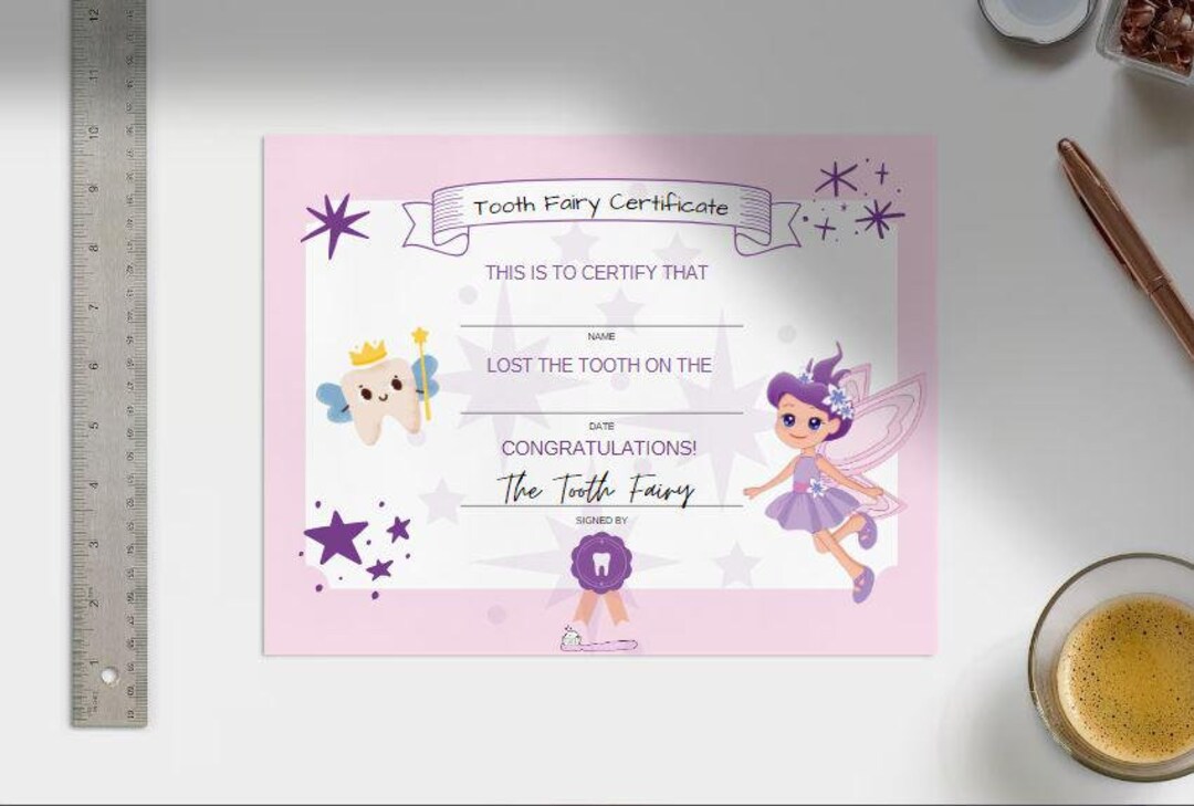 Tooth Fairy Certificate, Kids Certificate, Tooth Fairy Printable, First ...