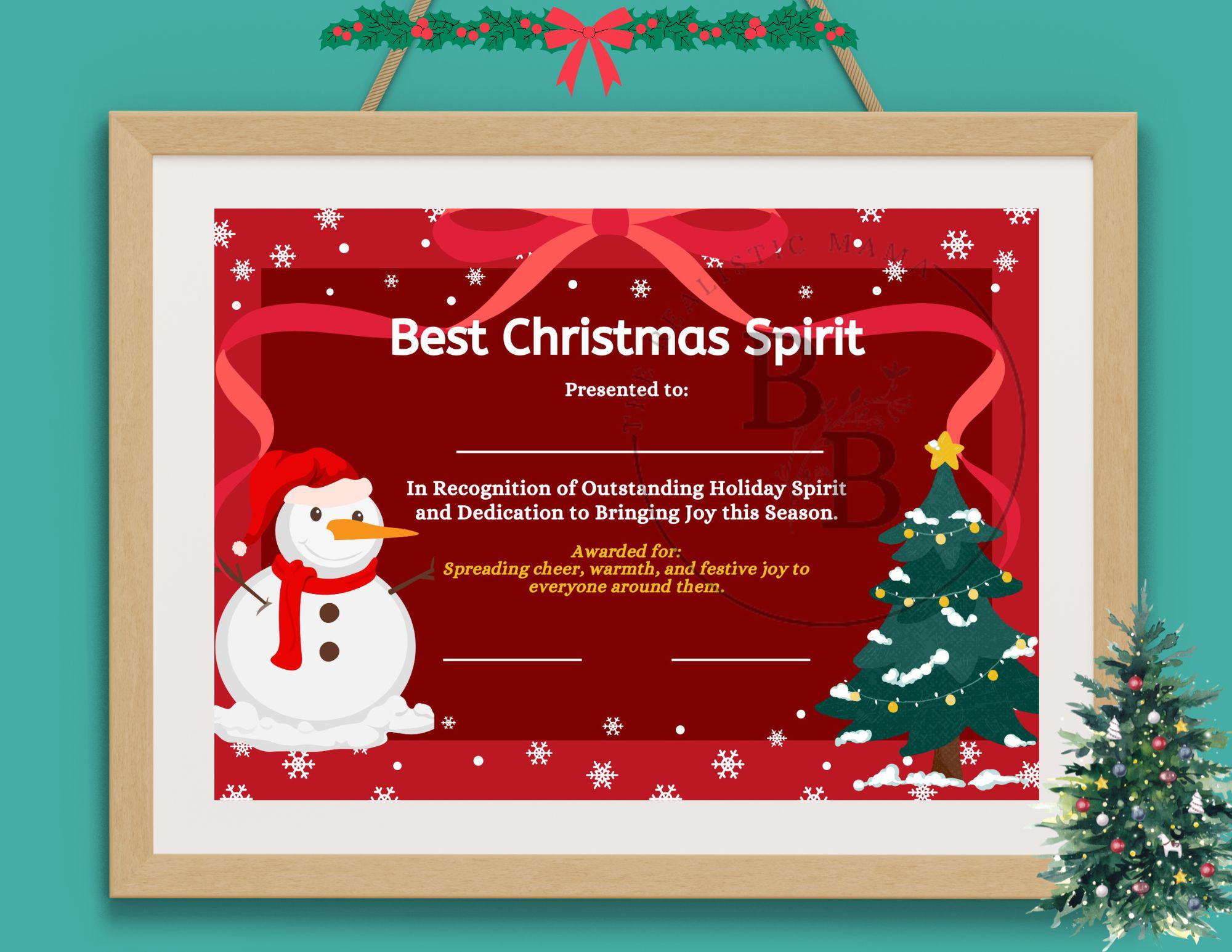 Christmas Spirit, Holiday Employee Certificates, Funny Employee Awards ...