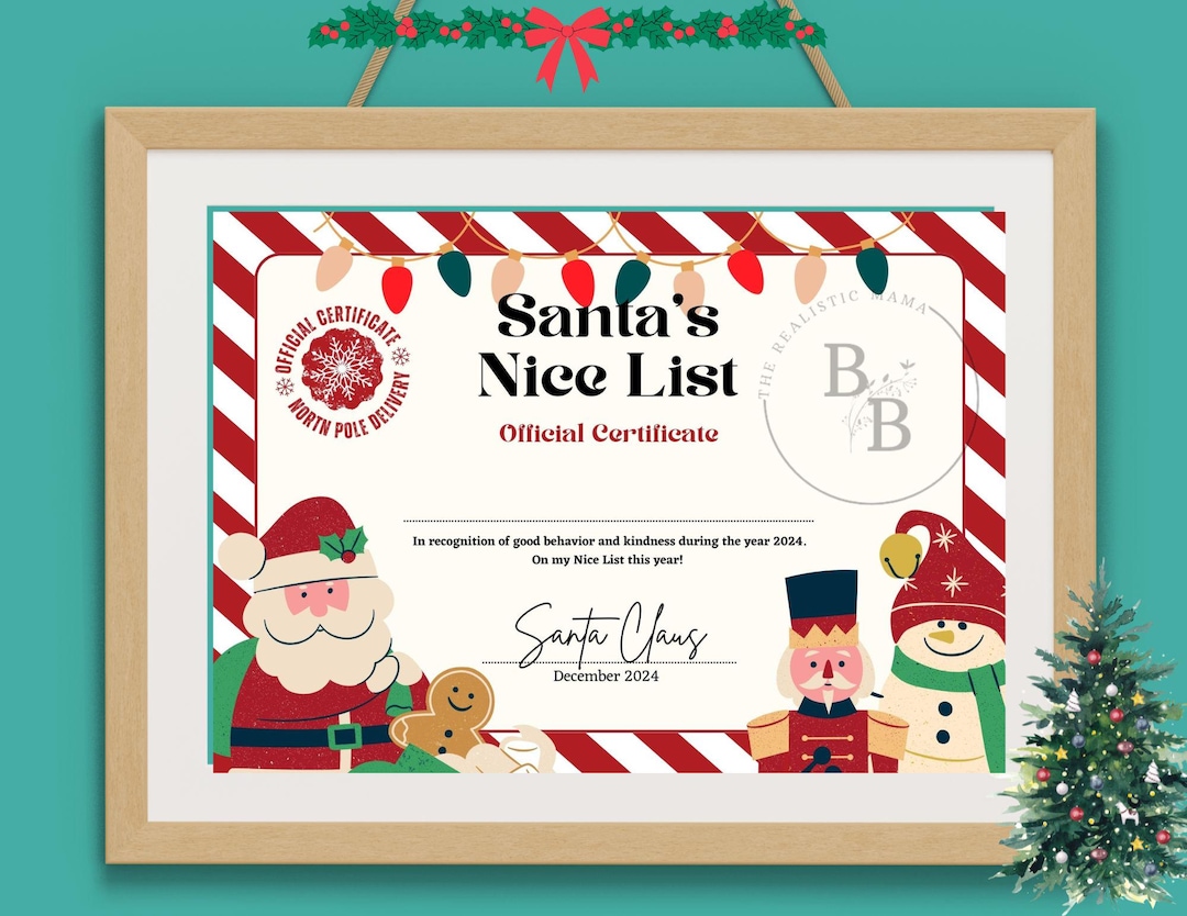 Christmas Spirit, Santas Nice List, Nice List Certificate, Christmas ...