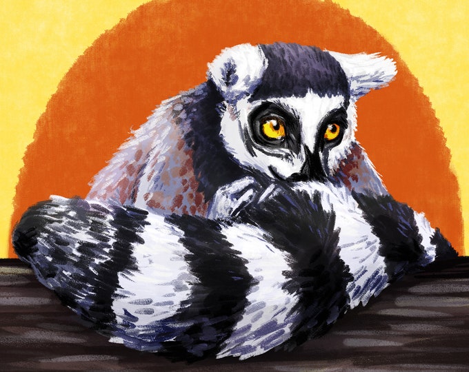 Ring-tailed Lemur - 8x8" Art Print - Etsy