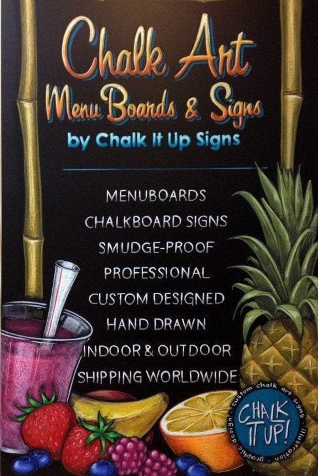 Custom Chalkboard Sign W/ Sealed Chalk Art and Text. Design Time ...