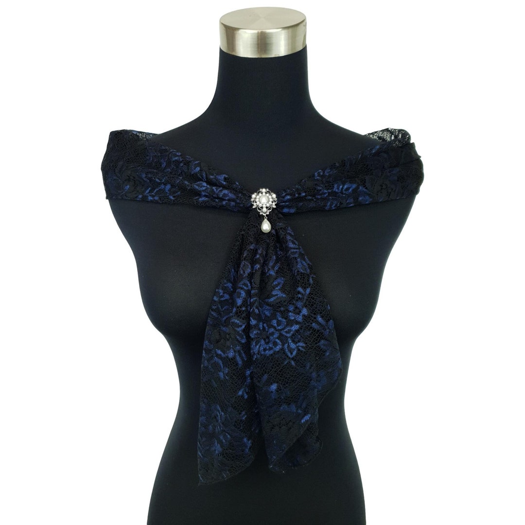 Lace Scarf Boho Neckerchief for Women With Trio Scarf Ring Clip ...