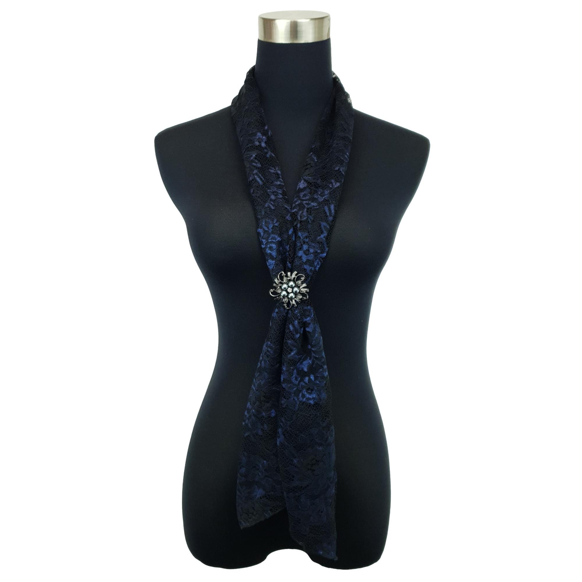Lace Scarf Boho Neckerchief for Women With Trio Scarf Ring Clip ...
