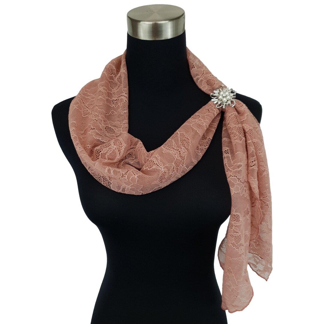Lace Scarf Boho Neckerchief for Women With Trio Scarf Ring Clip ...