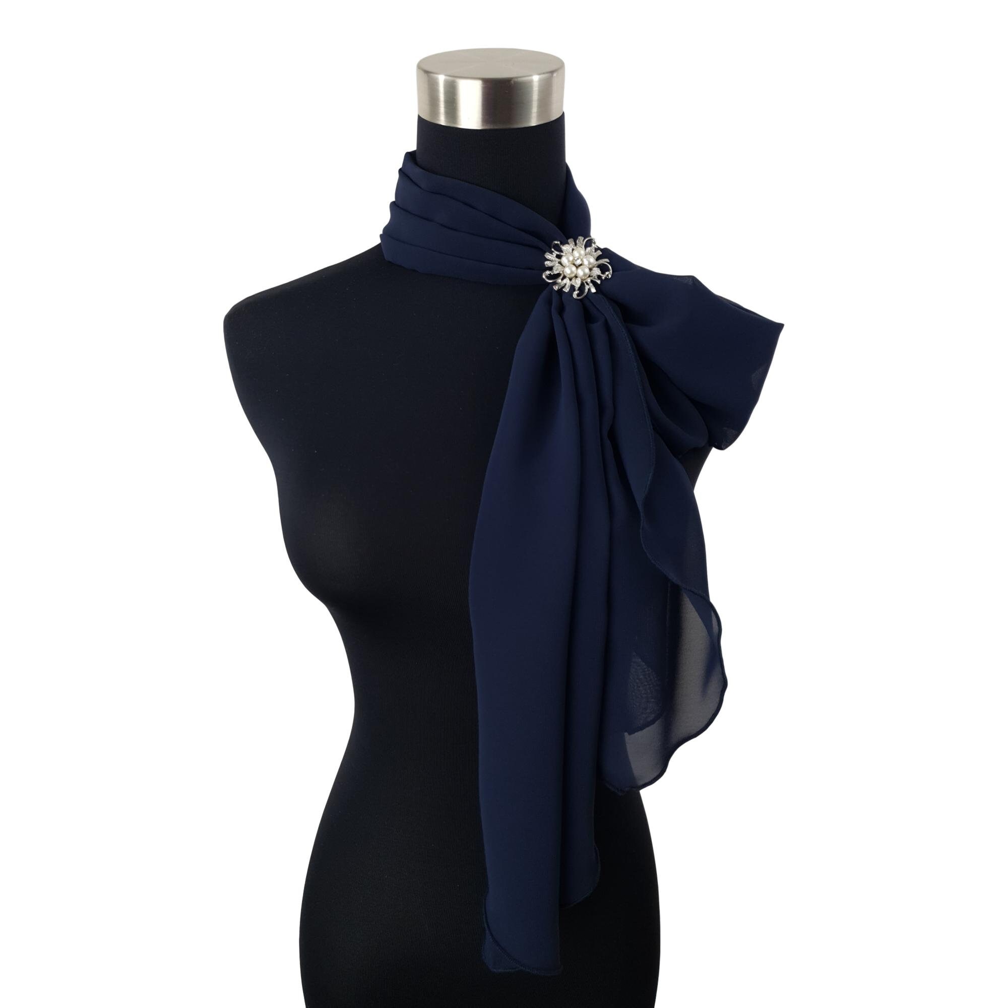 Womens Sheer Chiffon Neck Scarf and Trio Ring Boxed Gift Set navy by ...
