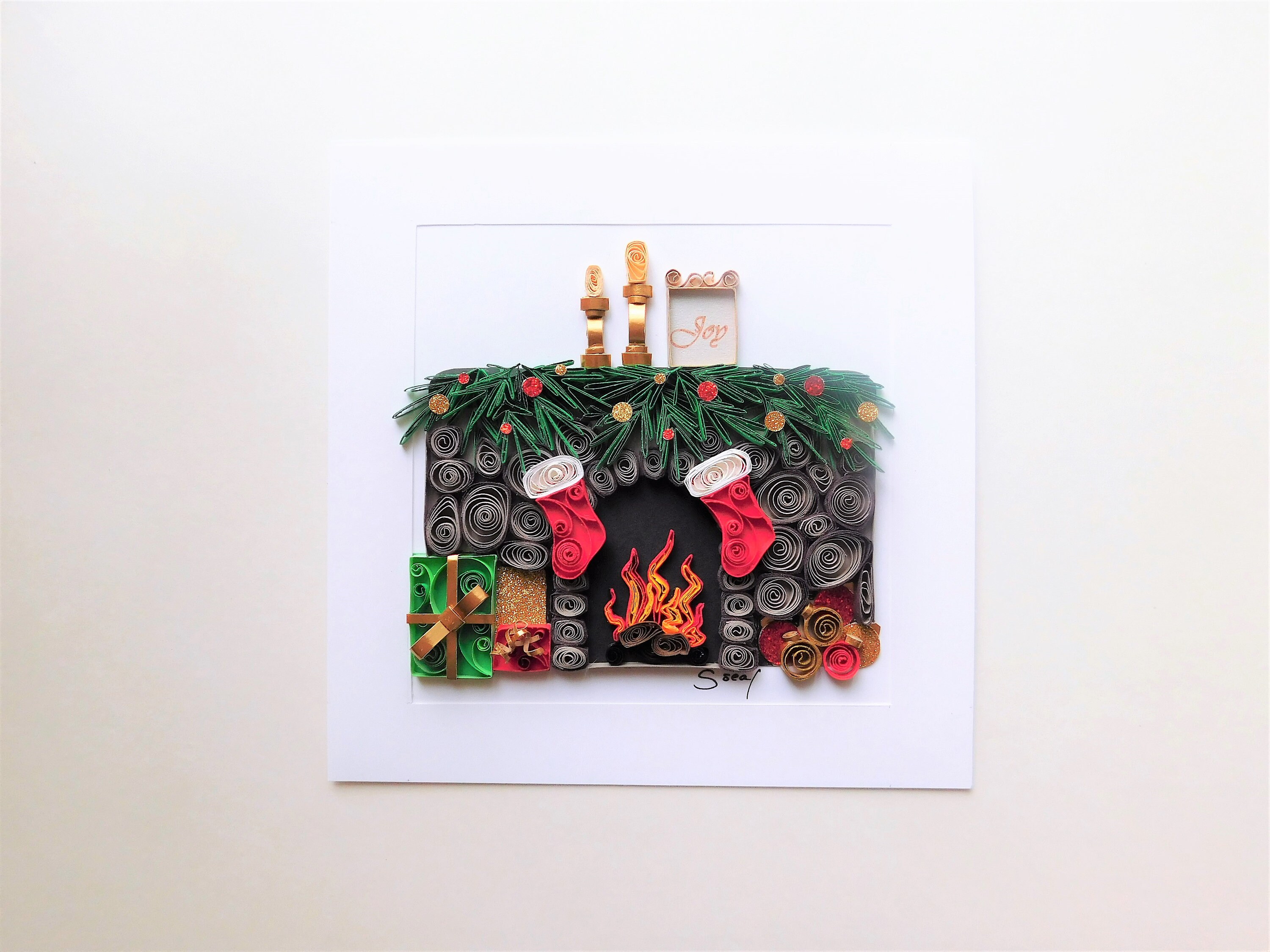 Christmas Fireplace-signature Art-quilled Paper Art - Etsy