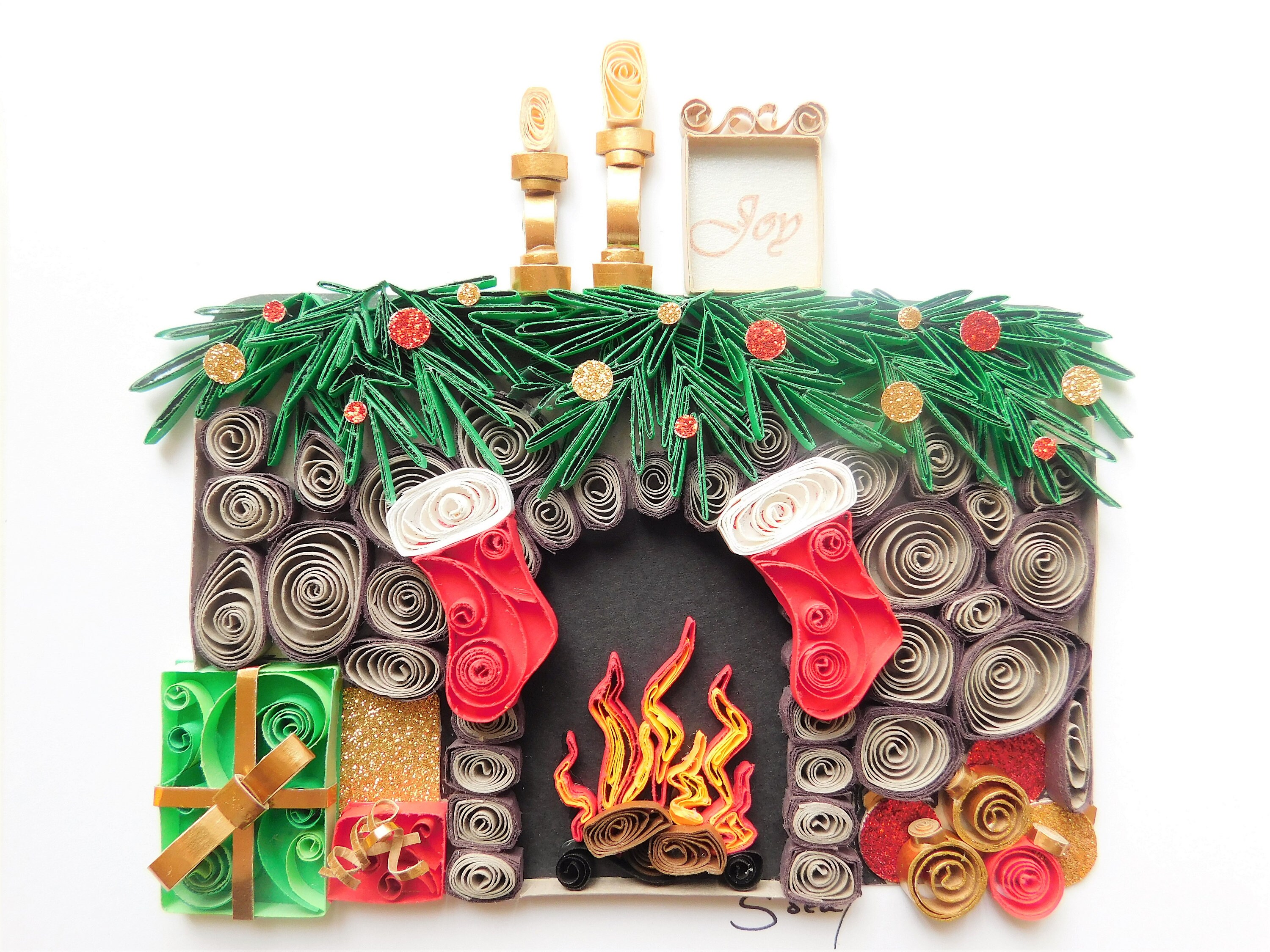 Christmas Fireplace-signature Art-quilled Paper Art - Etsy