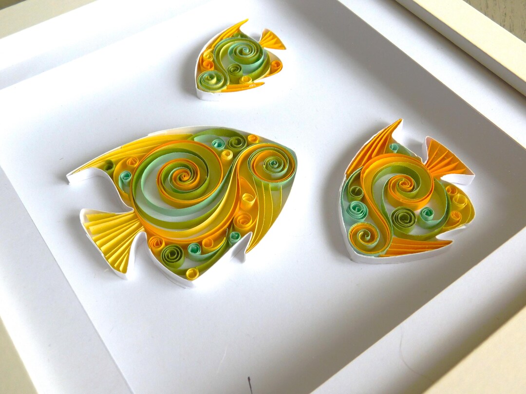 3 Fish Yellow and Green Quilled Art - Etsy