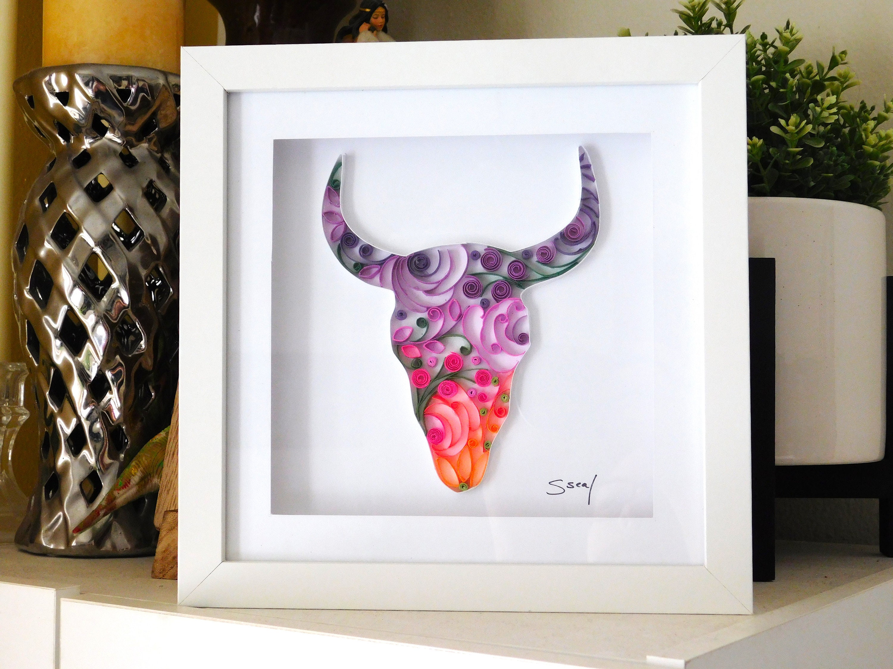 Desert Sunset Floral Skull/ Quilled Art - Etsy