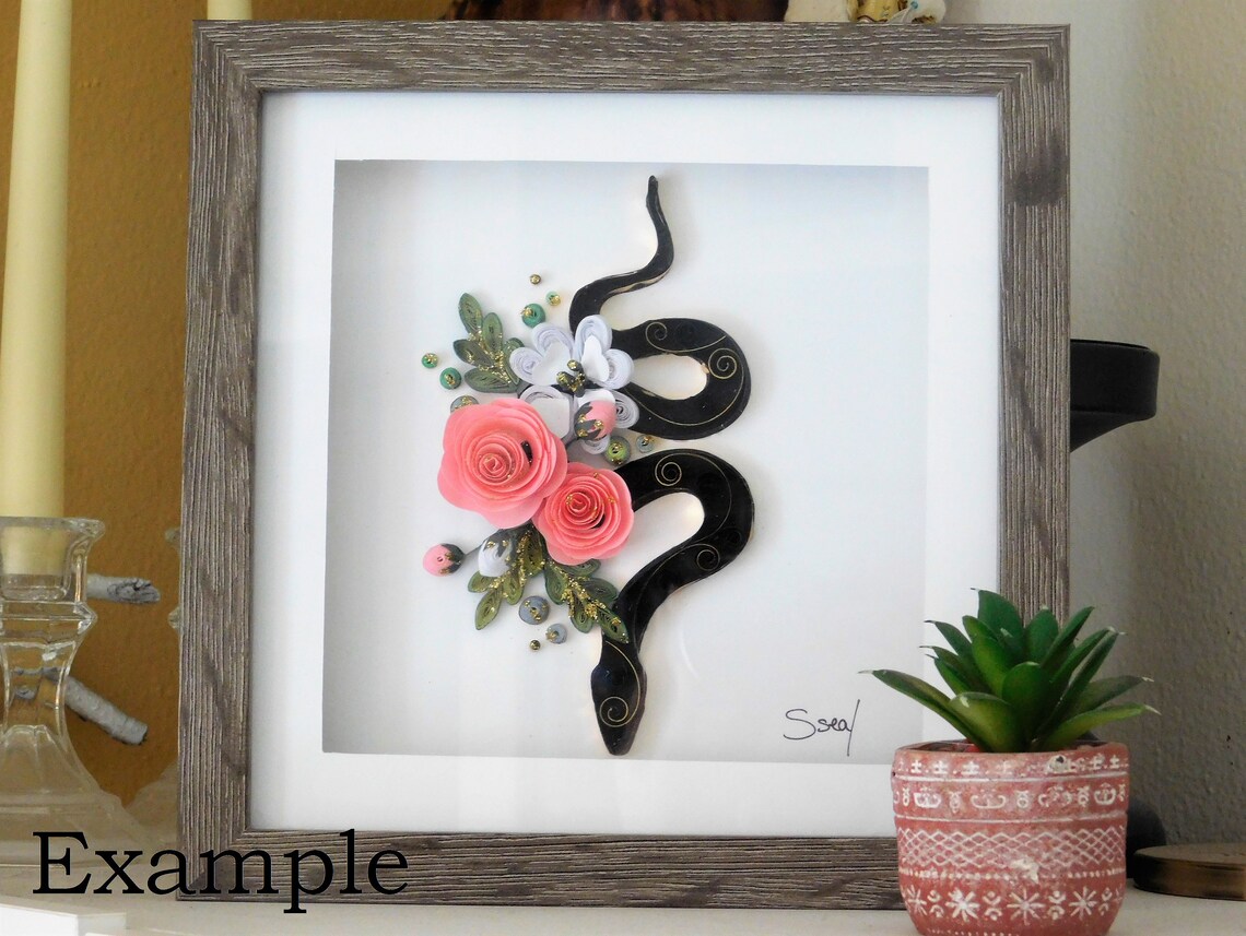 Black Snake With Roses and Gold Trim-signatire Artwork-quilled Art - Etsy