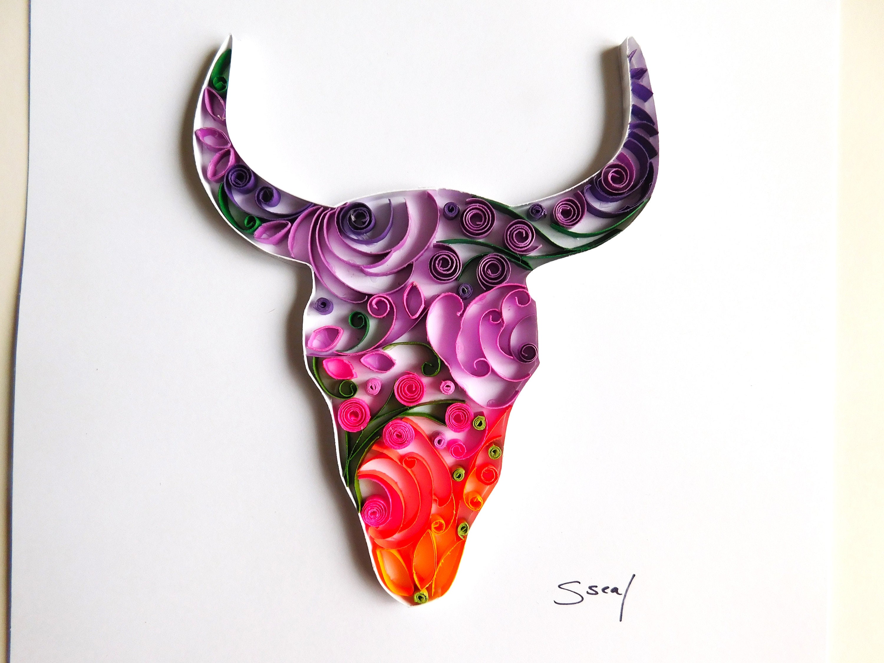 Desert Sunset Floral Skull/ Quilled Art - Etsy