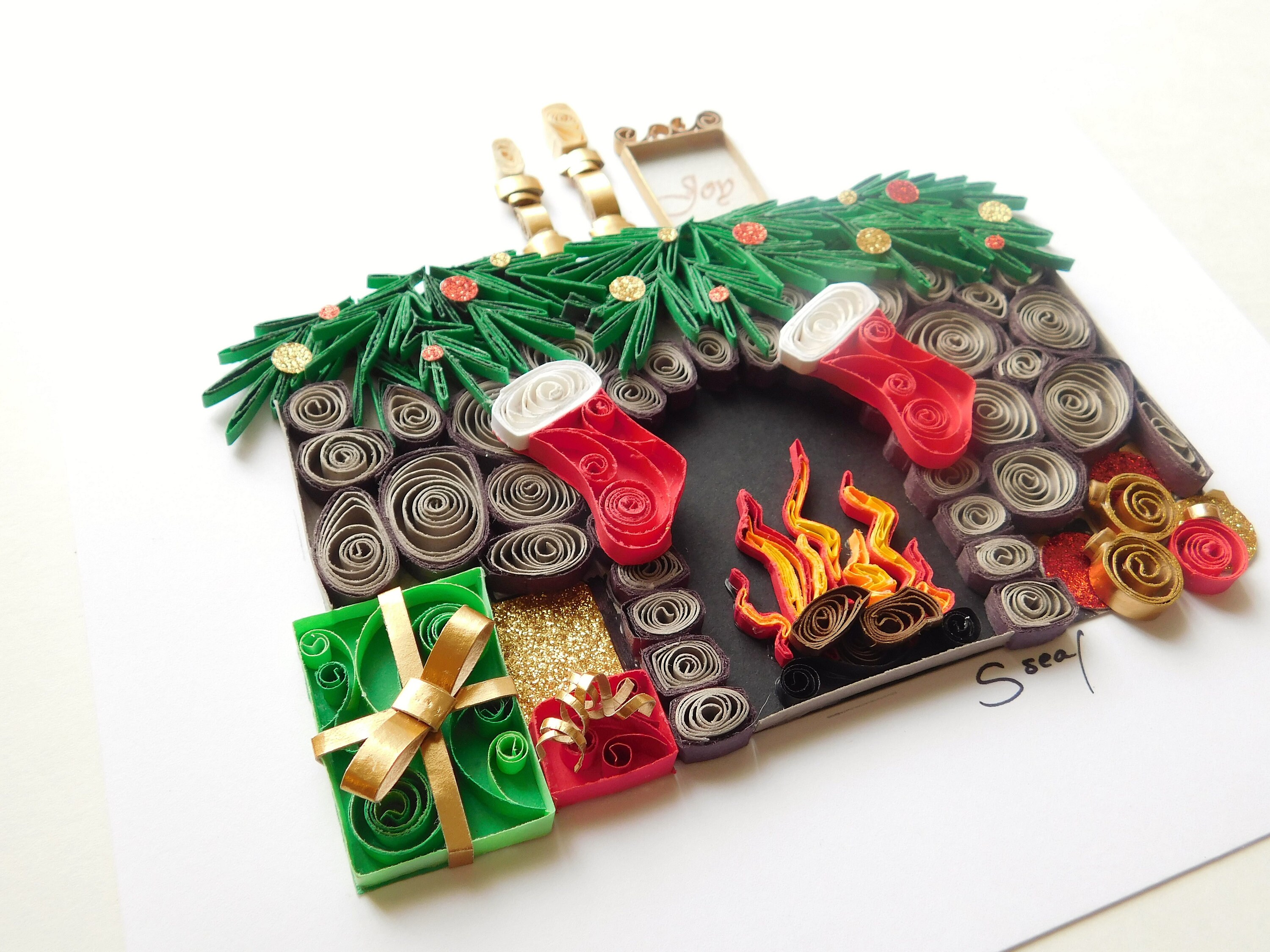Christmas Fireplace-signature Art-quilled Paper Art - Etsy