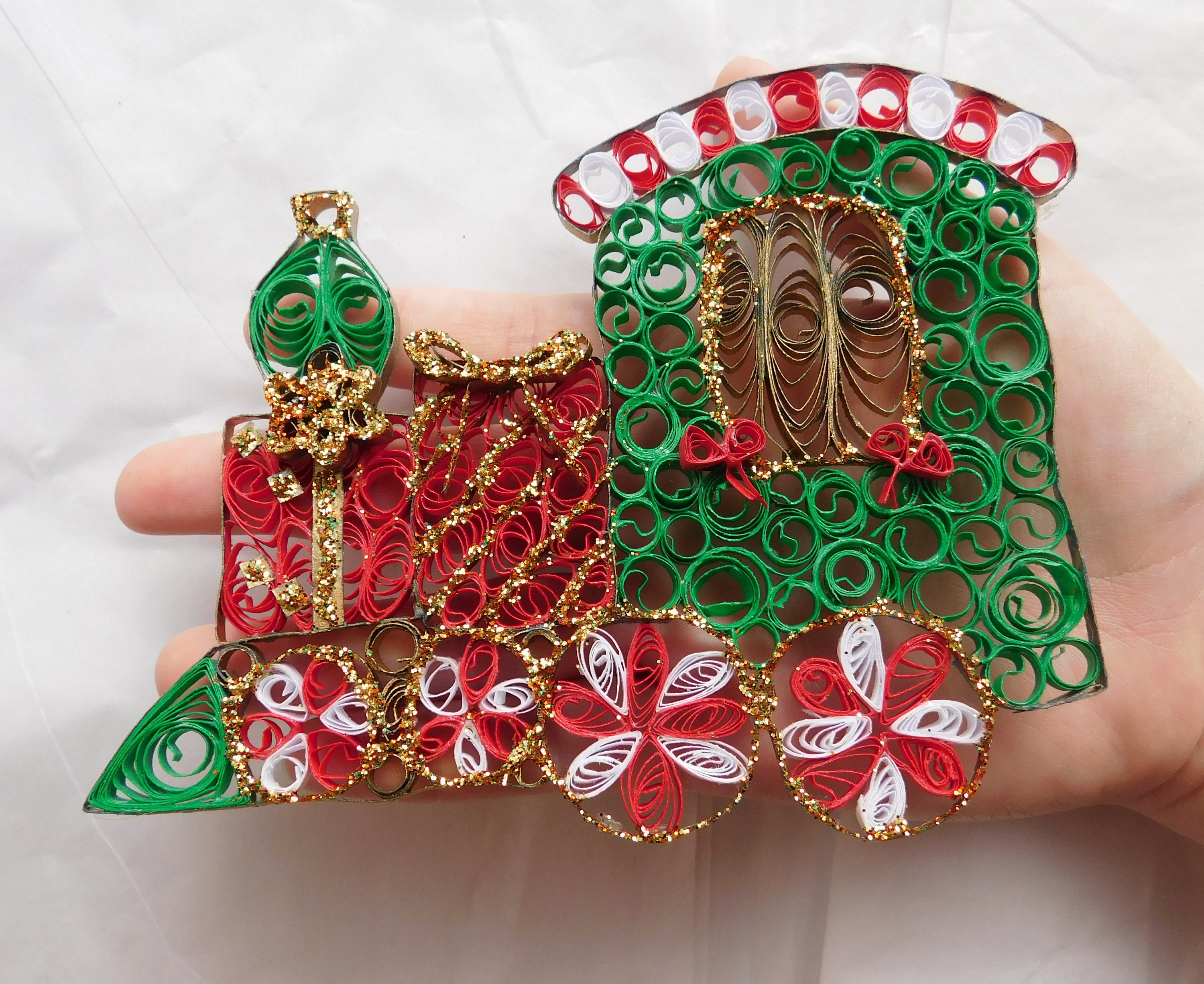 Quilled Paper Christmas Ornament Traditional Train Gold Trim - Etsy UK