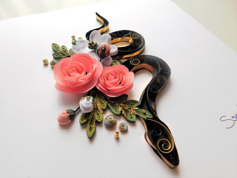 Black Snake With Roses and Gold Trim-signatire Artwork-quilled Art - Etsy