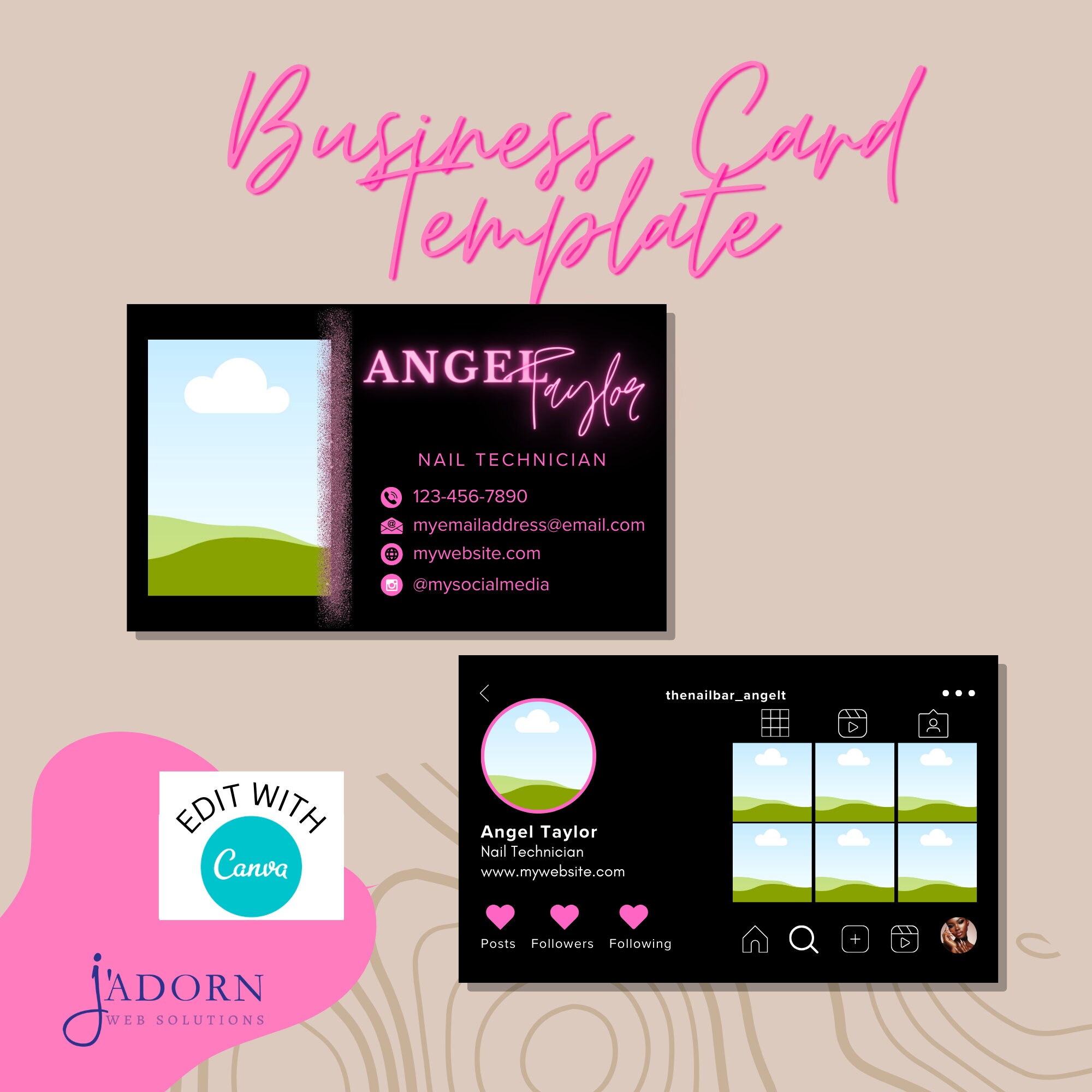 DIY Editable Business Card Design, Nail Tech Artist Business Card ...