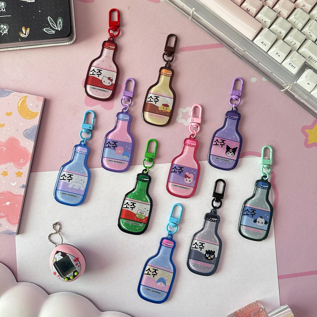 Kawaii Soju Keychains Sanrio Keychains Soju Keychains Drink Keychains ...