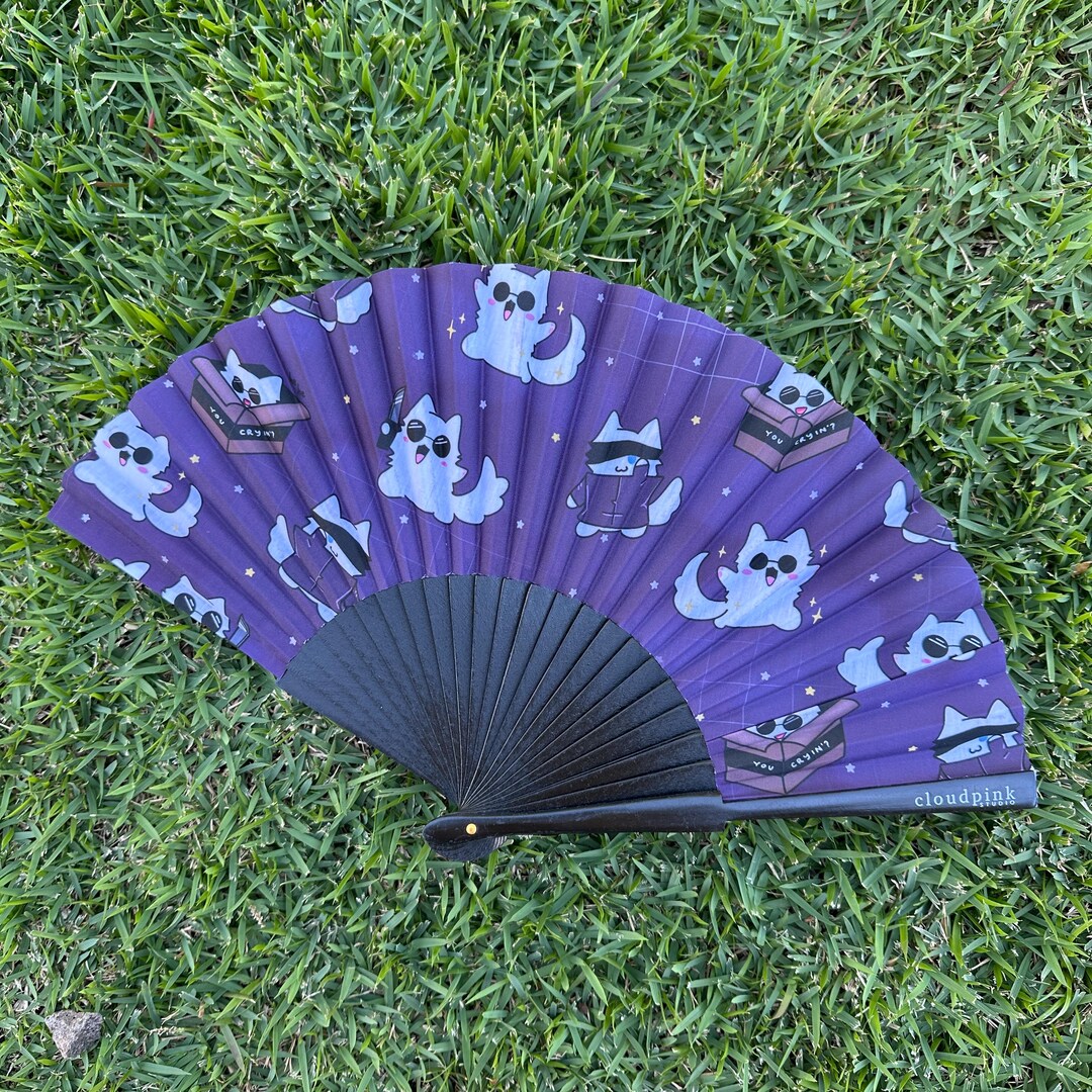 Sorcerer Cat Hand Fan | Anime JJK Design, Bamboo & Satin - Etsy
