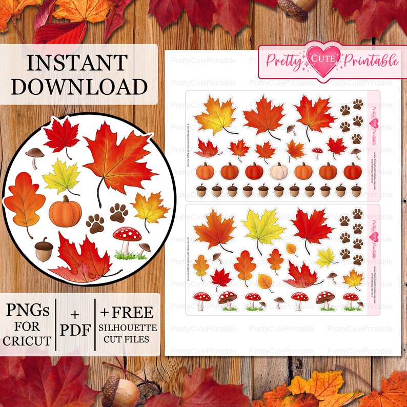 AUTUMN LEAVES Printable Planner Stickers/paw Print/pumpkin/fall Themed ...