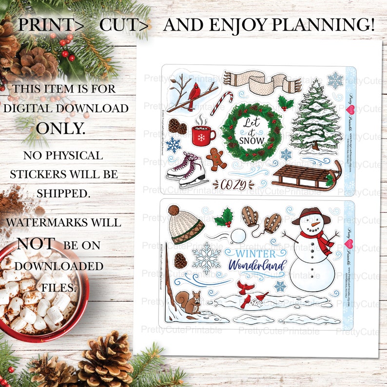 WINTER WONDERLAND Printable Planner Stickers/snowman/snowflakes/snow ...