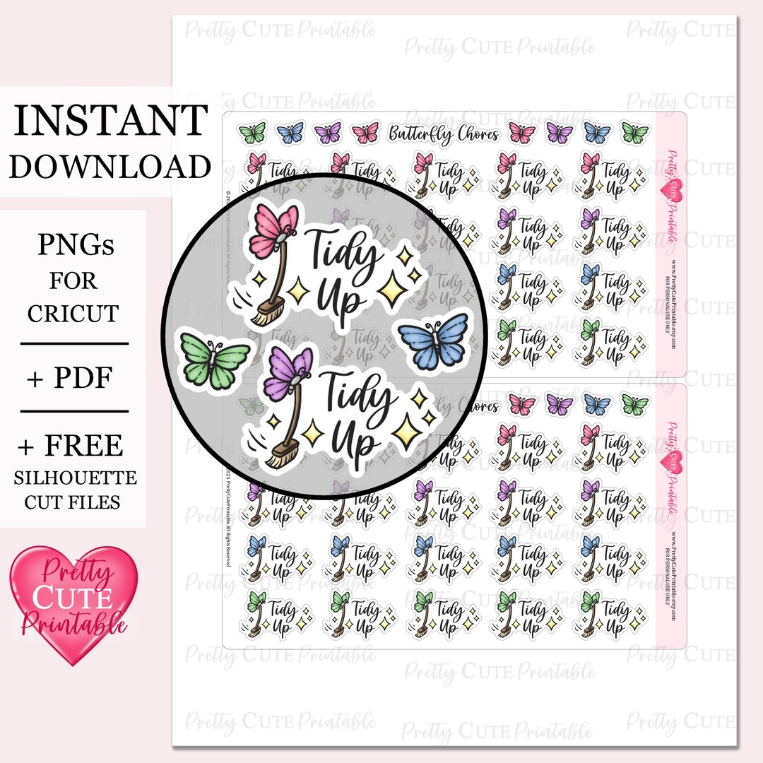 Tidy up Printable Planner Stickers Butterfly Chore Functional Icon ...