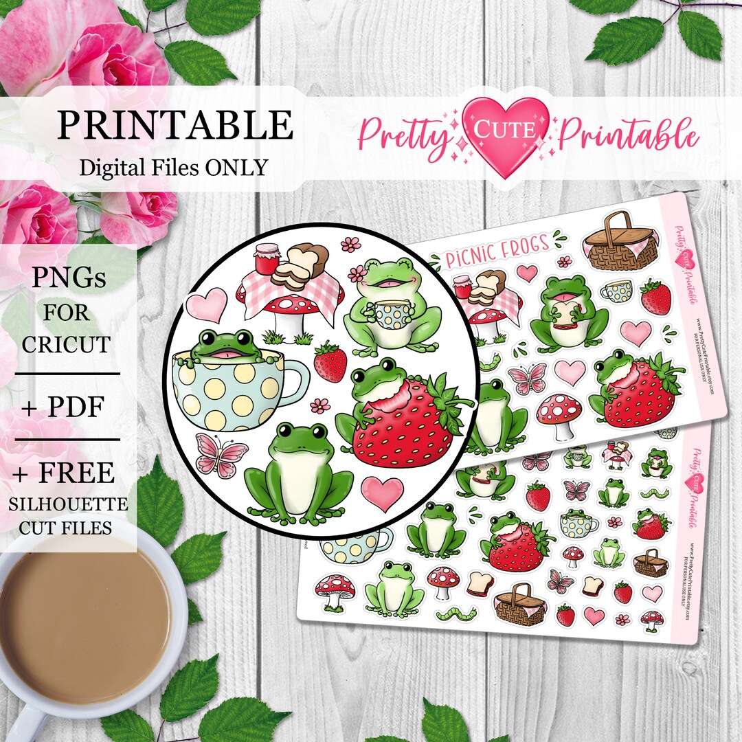 PICNIC FROGS Printable Planner Stickers Cute Frog Stickers for Bullet ...