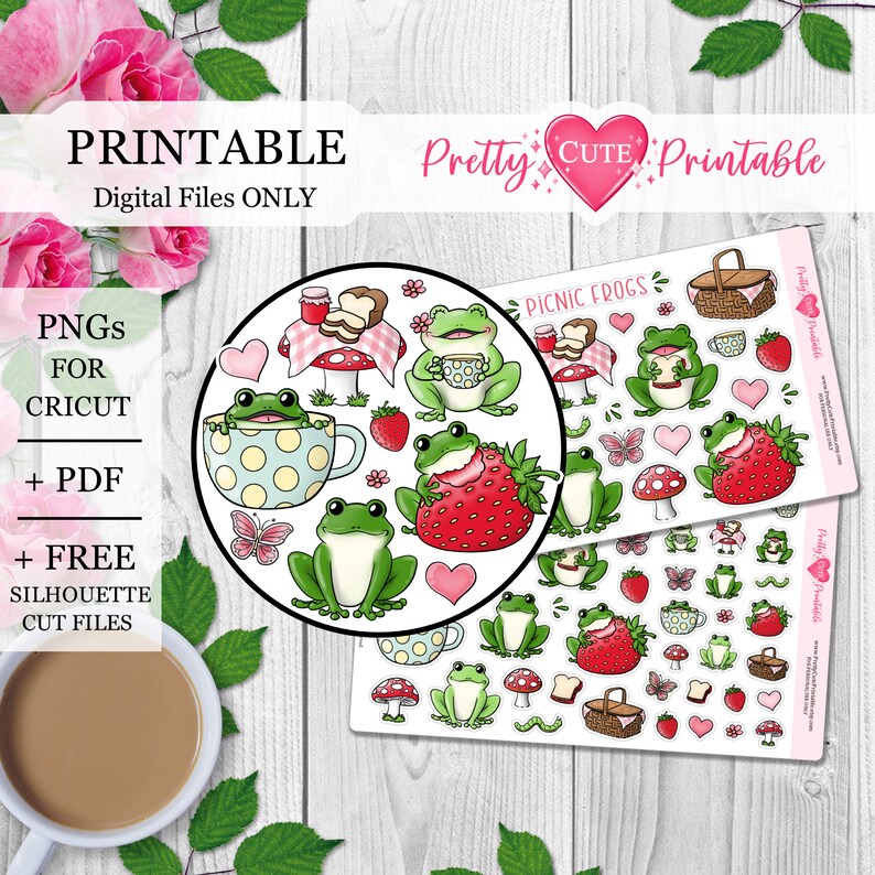 PICNIC FROGS Printable Planner Stickers Cute Frog Stickers for Bullet ...