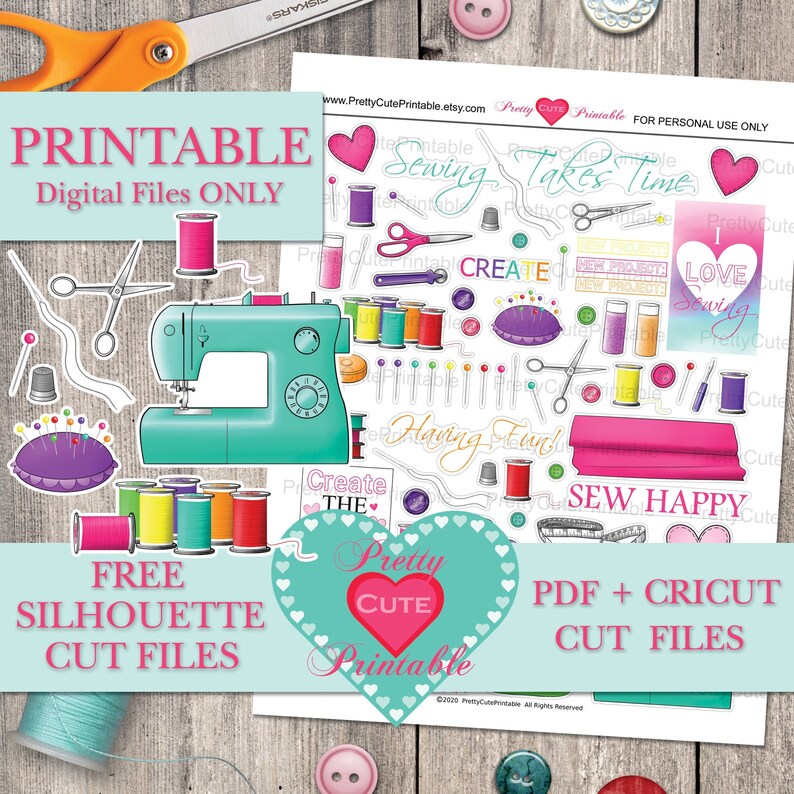SEWING STICKERS Printable Planner Stickers/decorative Cute Crafty Hobby ...