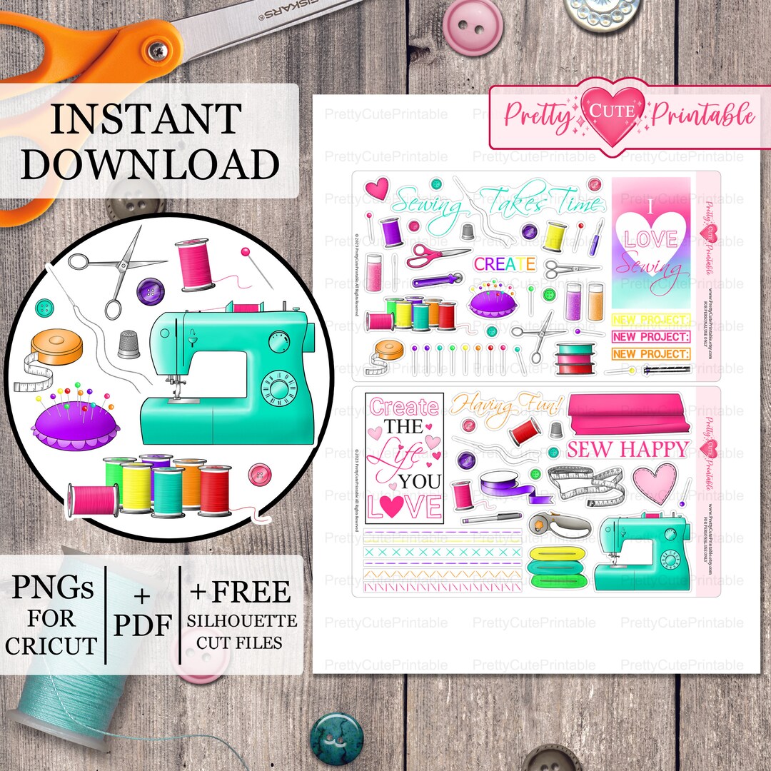 SEWING STICKERS Printable Planner Stickers/decorative Cute Crafty Hobby ...