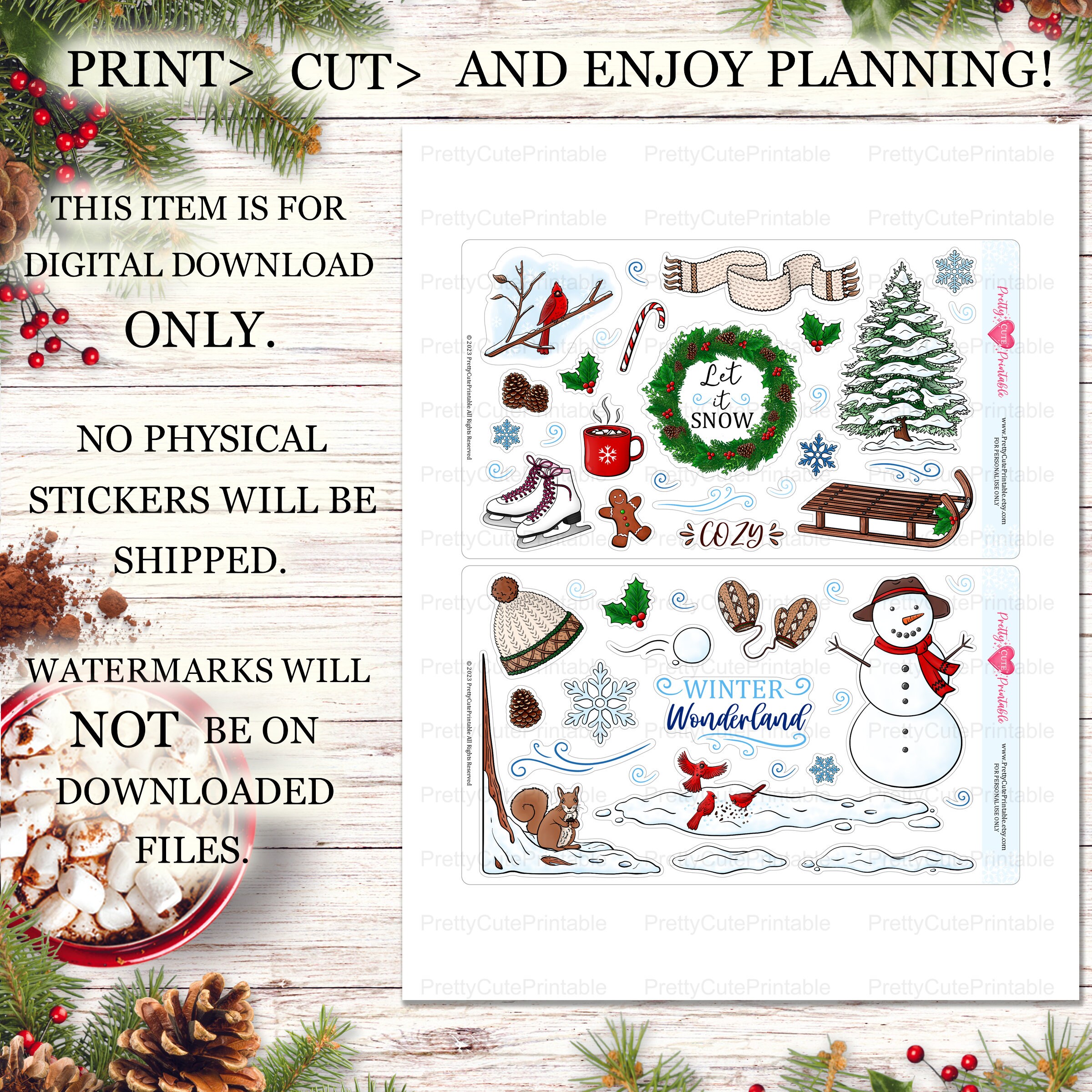 WINTER WONDERLAND Printable Planner Stickers/snowman/snowflakes/snow ...