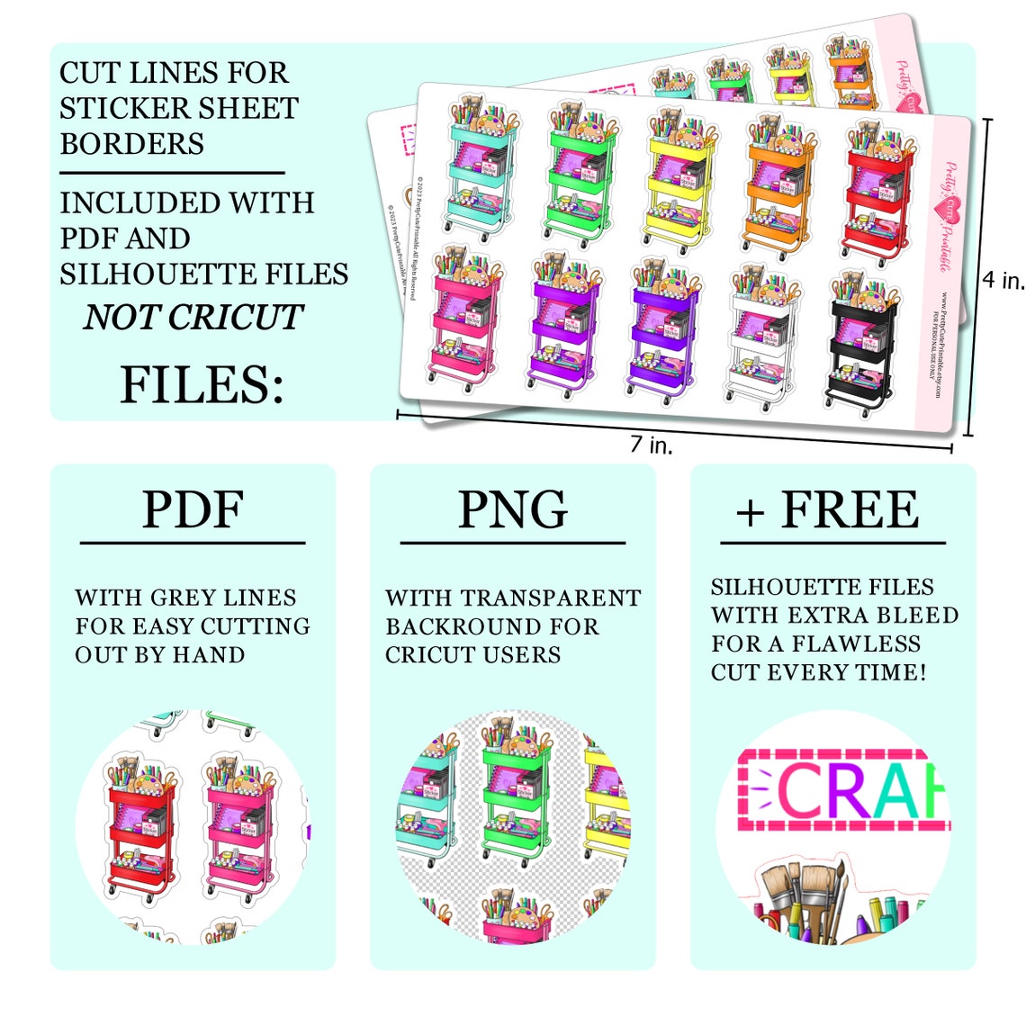 CRAFT CART Printable Planner Stickers/png/mini Craft Cart/scrapbooking ...