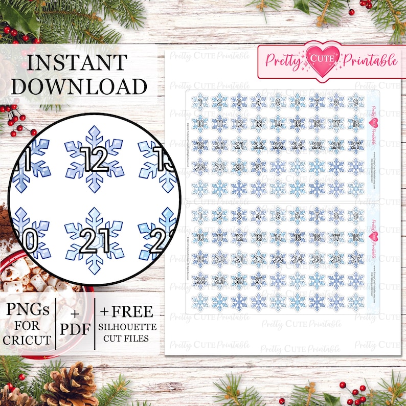 Snowflake Date Cover Printable Planner Stickers Winter Wonderland ...