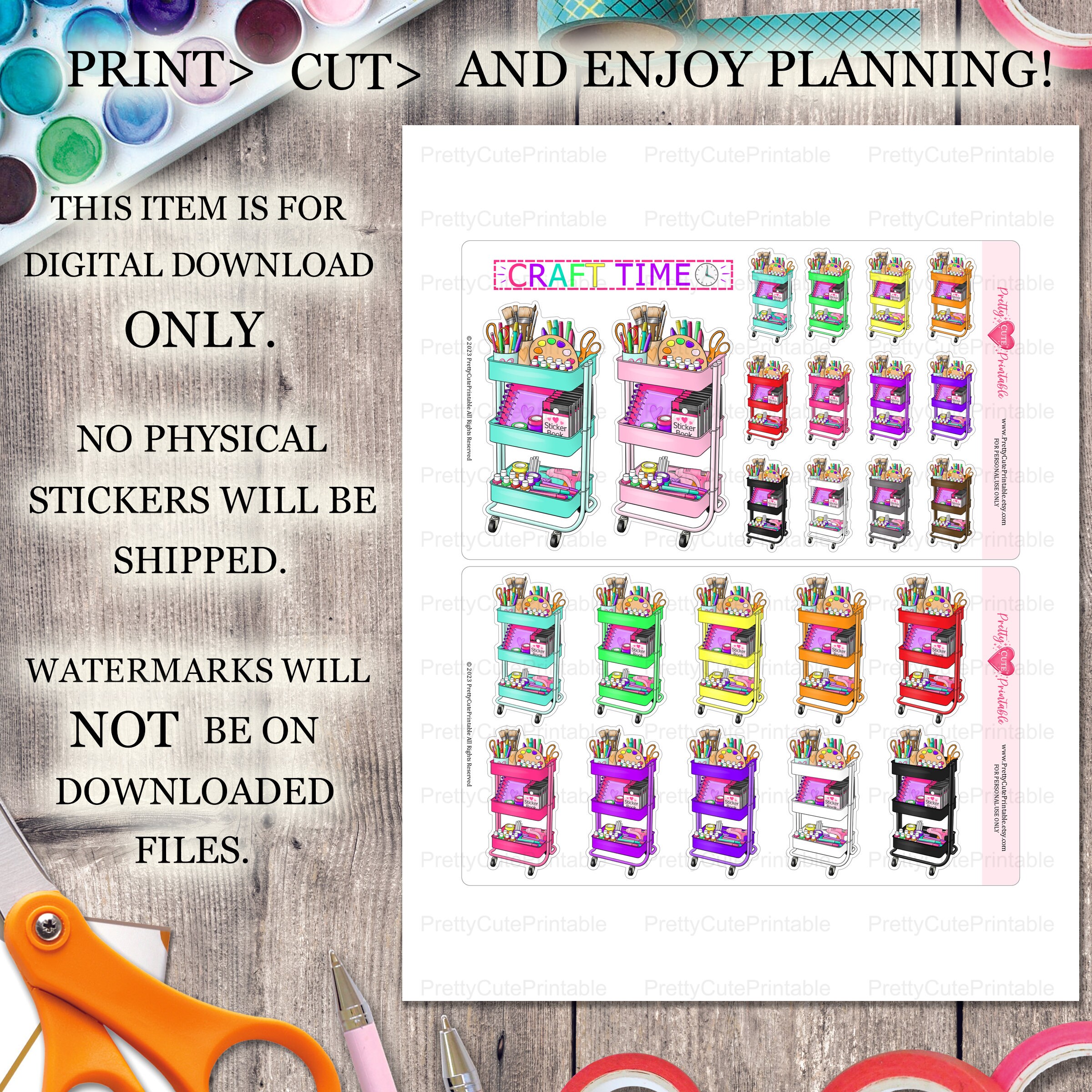 CRAFT CART Printable Planner Stickers/png/mini Craft Cart/scrapbooking ...