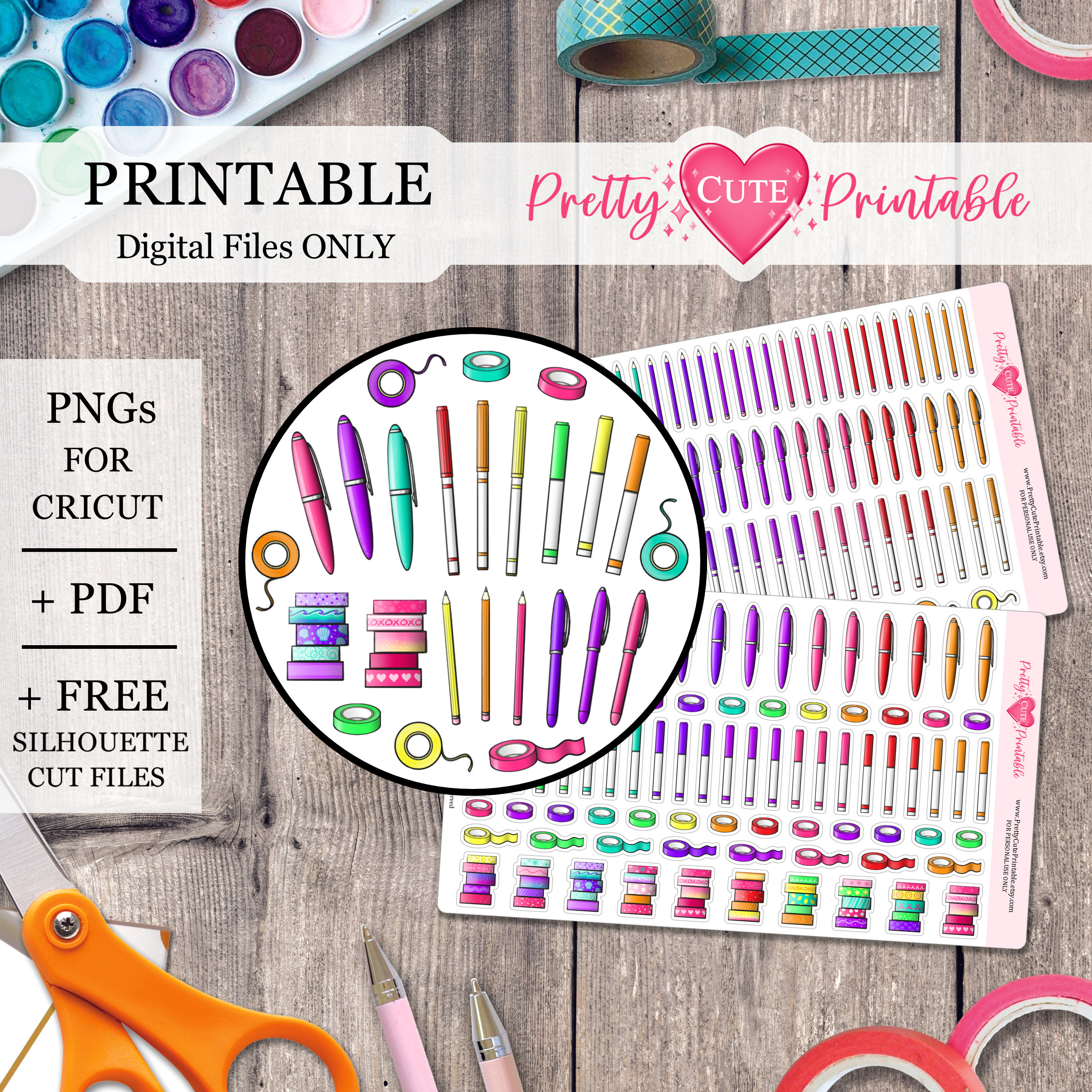 PENS AND MARKERS Printable Planner Stickers/pens/washi Tape/pencils ...