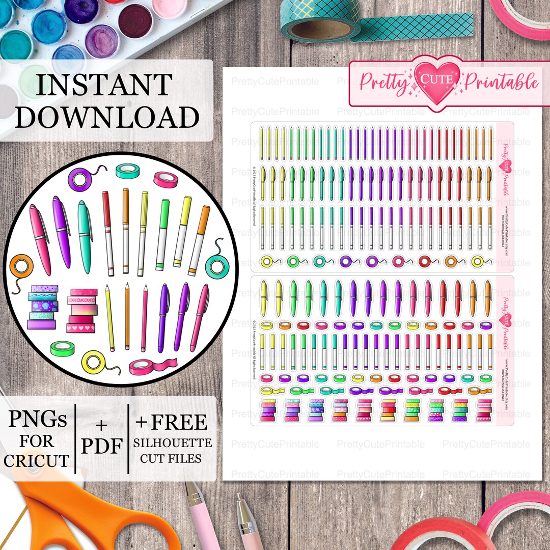 PENS AND MARKERS Printable Planner Stickers/pens/washi Tape/pencils ...