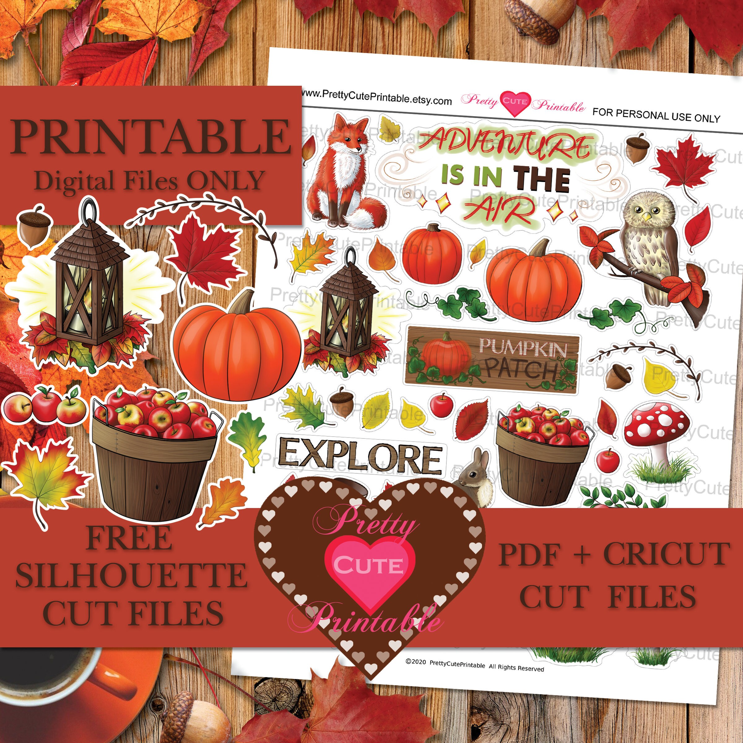 FALL ADVENTURE Printable Planner Stickers/autumn Pumpkin Fox Owl Apples ...