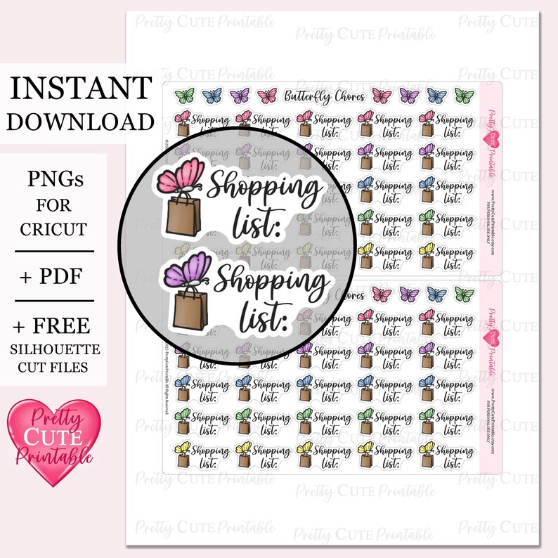 Shopping List Printable Planner Stickers Grocery Shopping Bag ...
