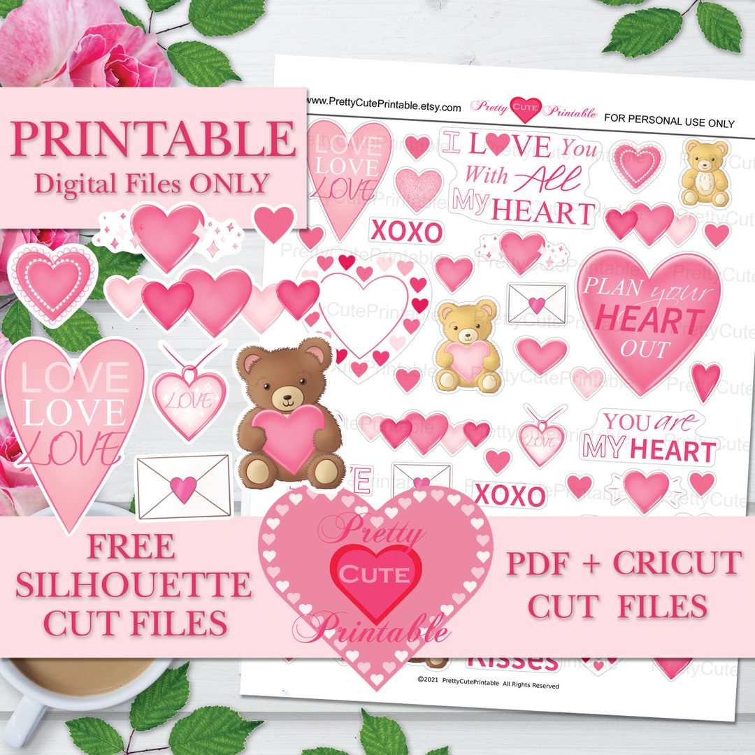 HEART STICKERS Printable Planner Stickers/cute Hearts/teddy - Etsy