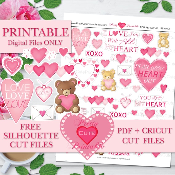 HEART STICKERS Printable Planner Stickers/Cute Hearts/Teddy | Etsy