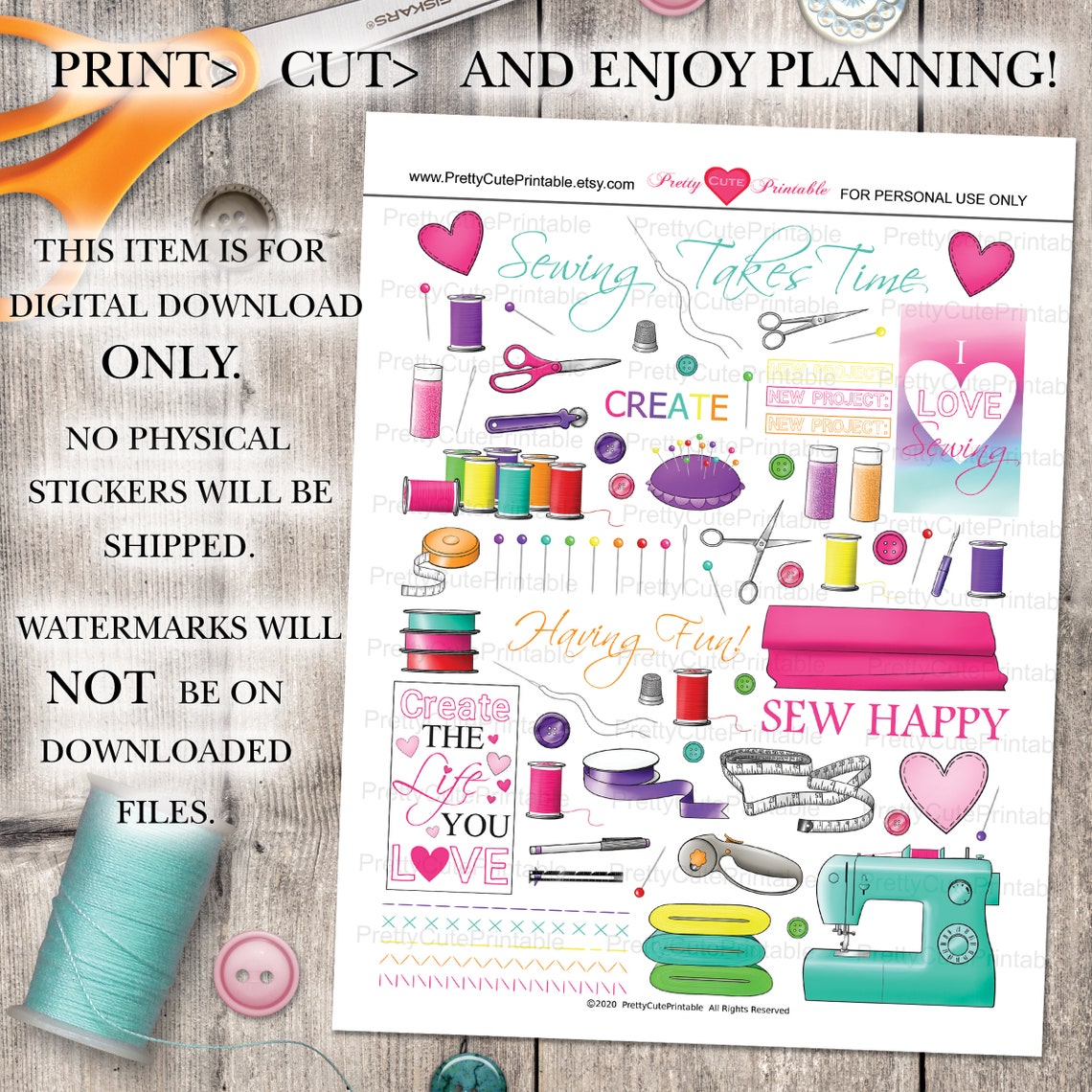 SEWING STICKERS Printable Planner Stickers/decorative Cute | Etsy