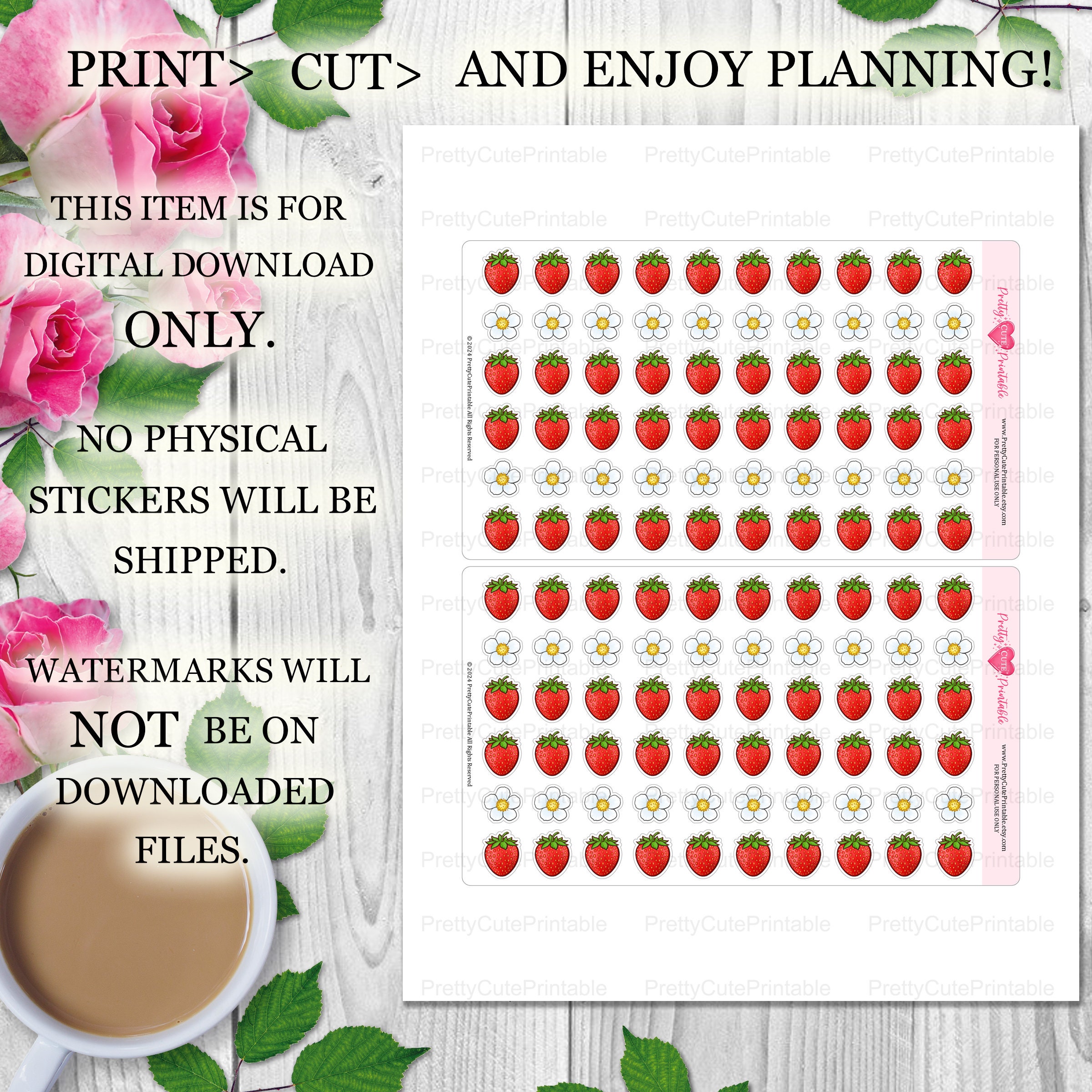 MINI STRAWBERRY Printable Planner Stickers/blossoms/small Fruit ...