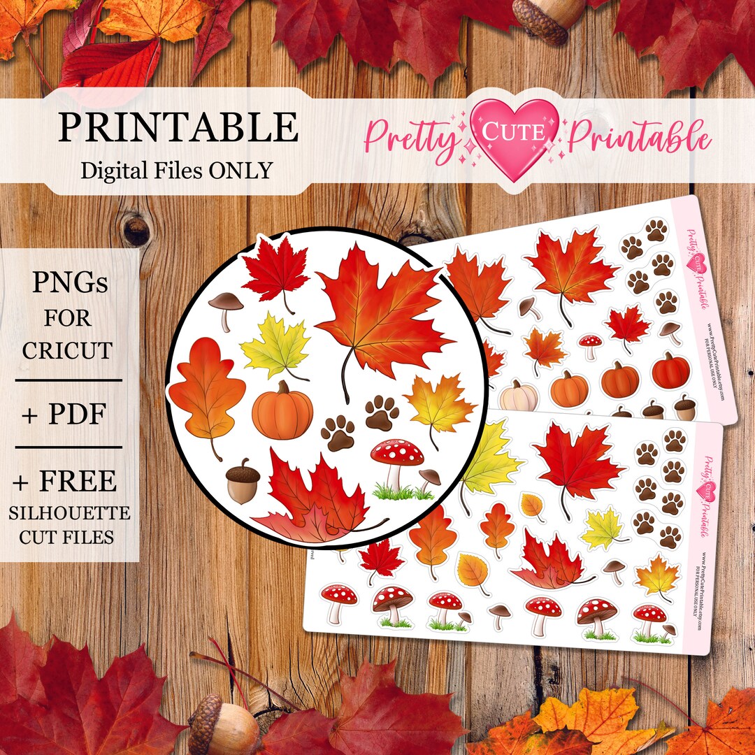 AUTUMN LEAVES Printable Planner Stickers/paw Print/pumpkin/fall Themed ...