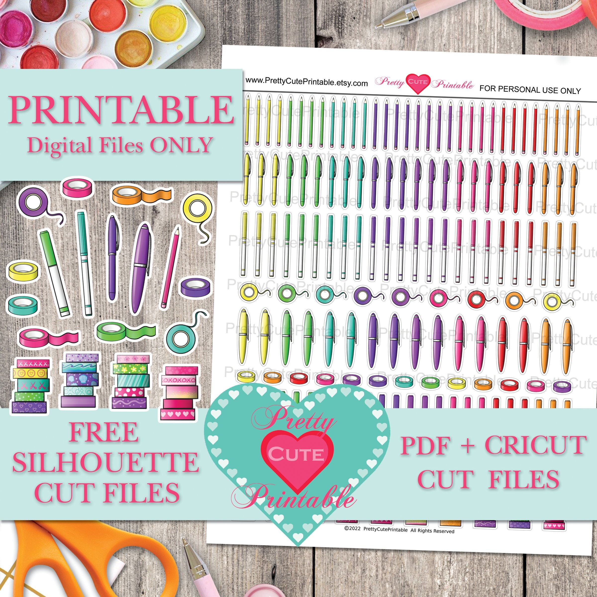 PENS AND MARKERS Printable Planner Stickers/pens/washi - Etsy
