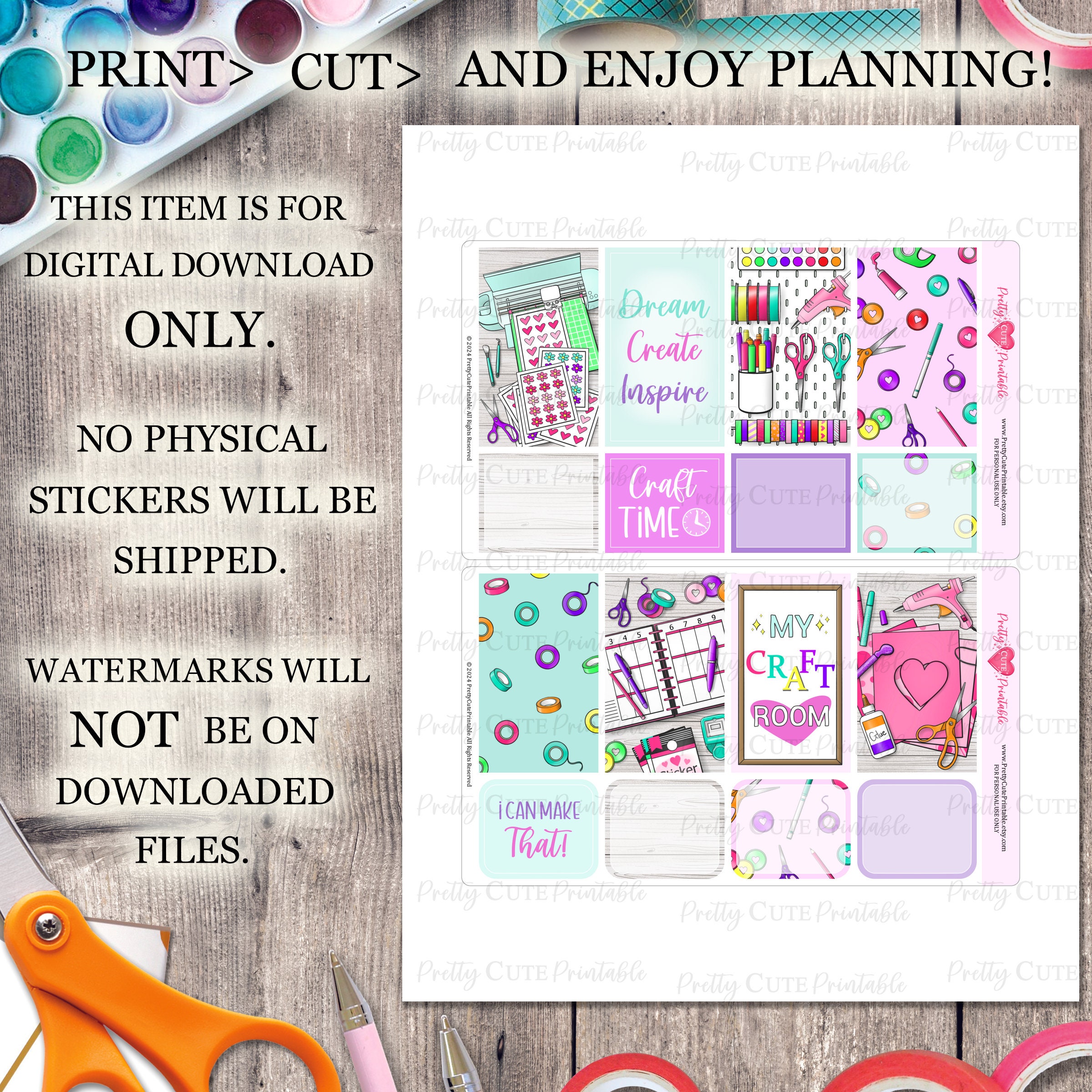 ARTS AND CRAFTS Printable Planner Sticker Kit/classic Happy Planner ...