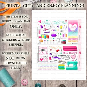 SEWING STICKERS Printable Planner Stickers/decorative Cute Crafty Hobby ...