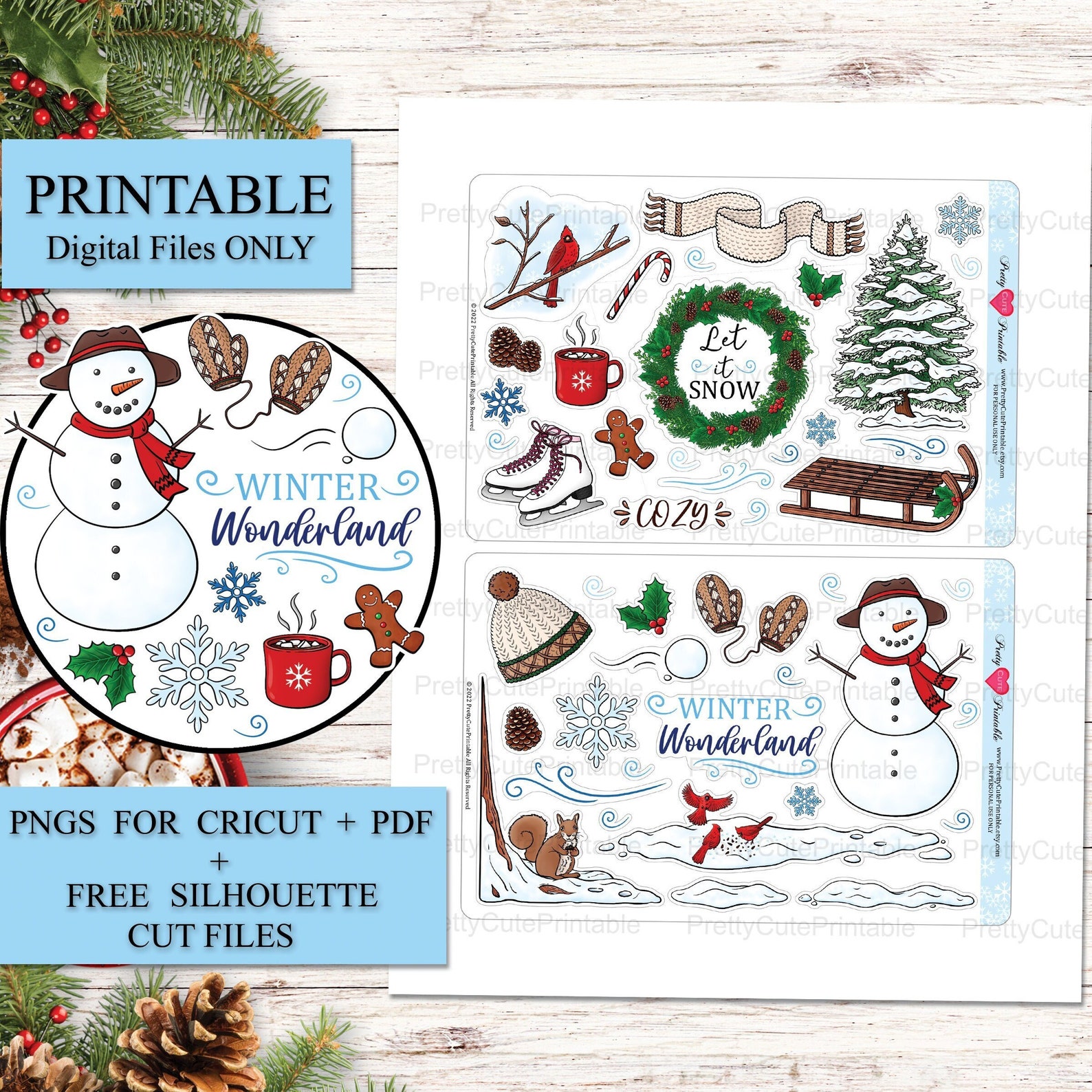WINTER WONDERLAND Printable Planner Stickers/snowman/snowflakes/snow ...