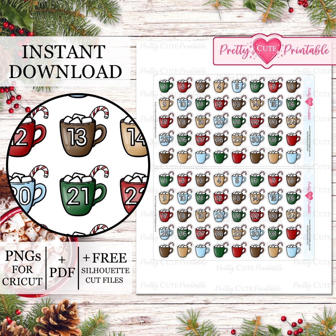 Cocoa Date Cover Printable Planner Stickers Winter Themed Calendar ...