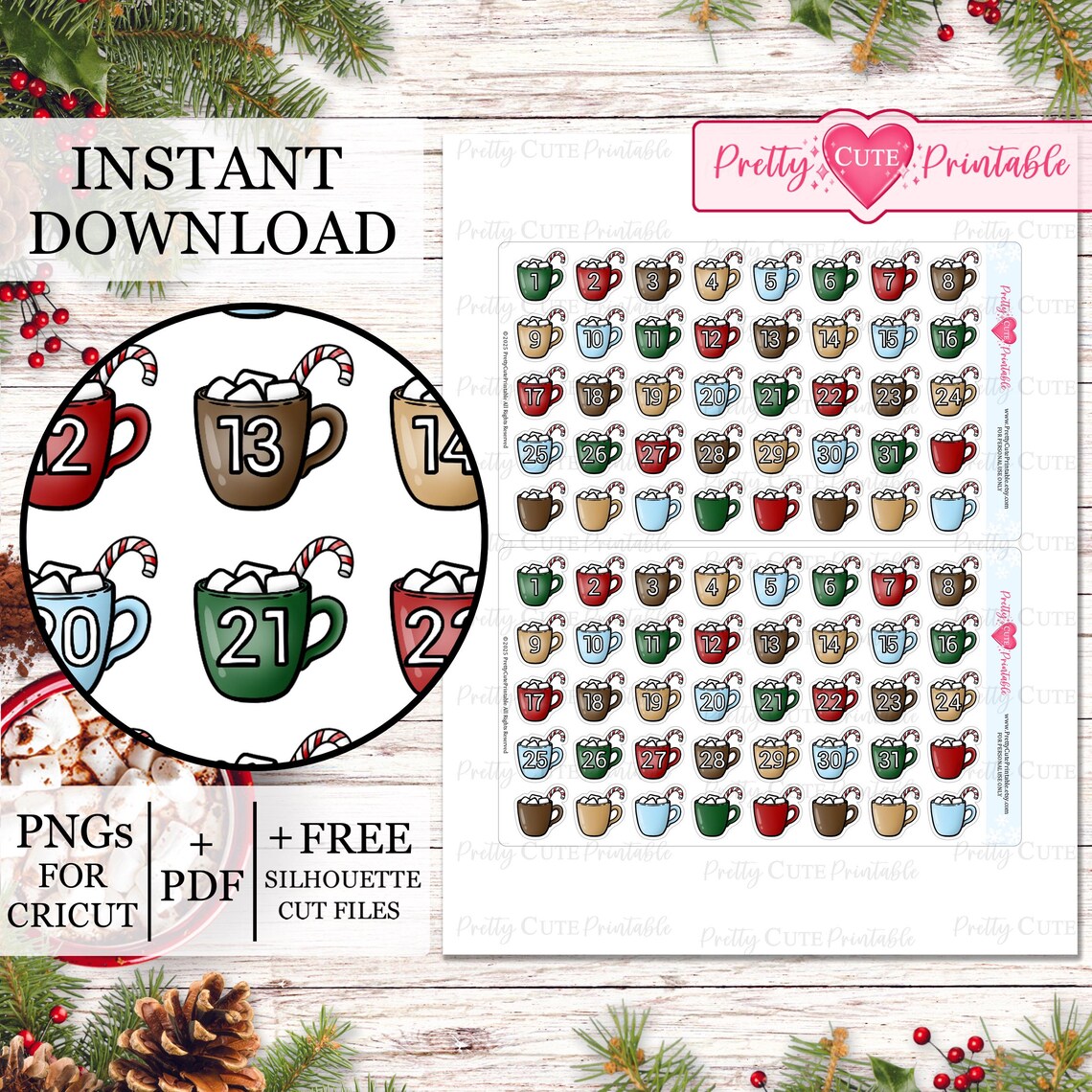 Cocoa Date Cover Printable Planner Stickers Winter Themed Calendar ...